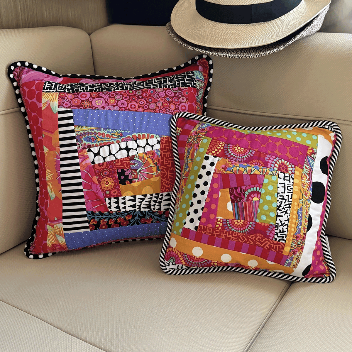 Couch Candy, Throw Pillows, Bold Fabric Collages, Playful, Splash Of ...